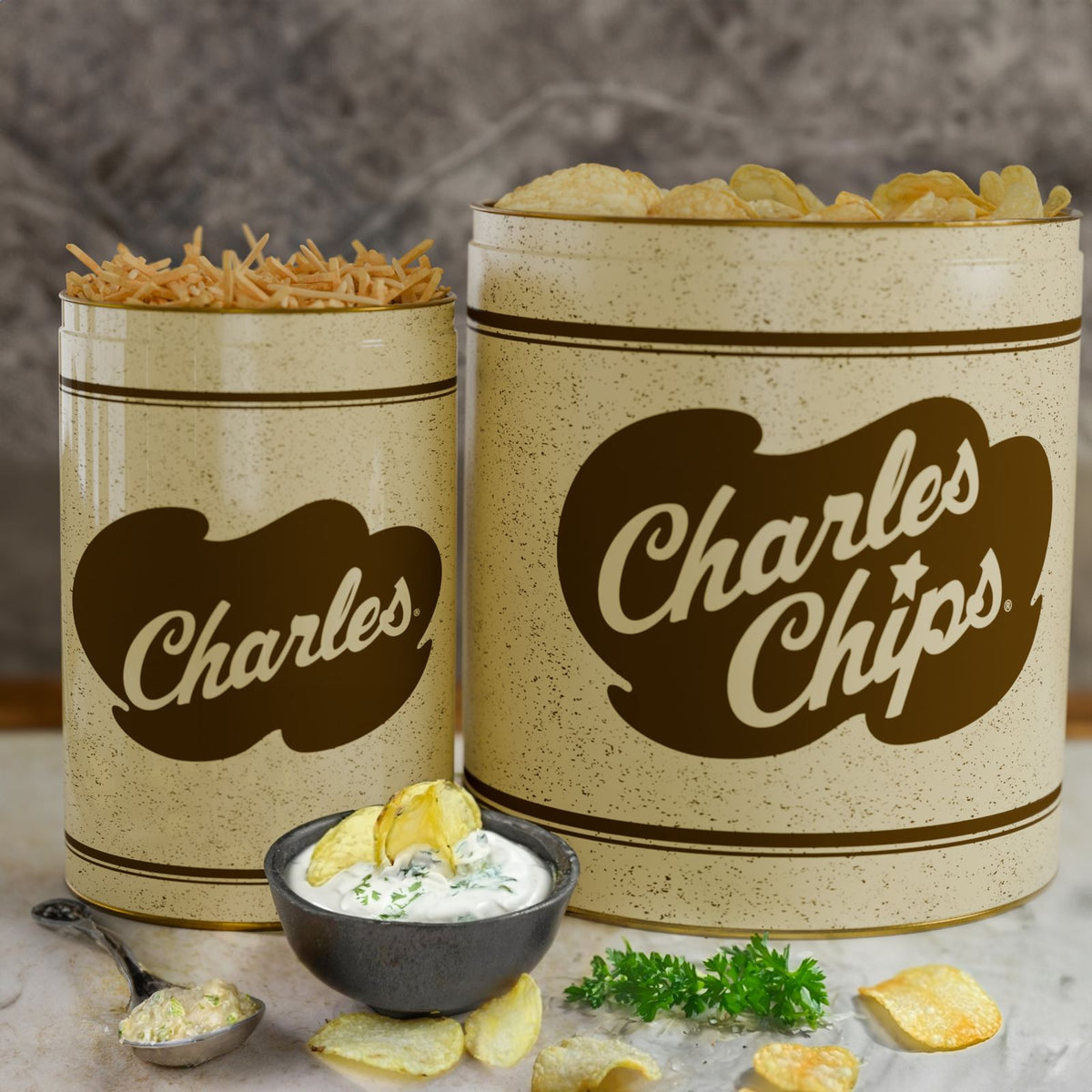 Original Chip tin + Potato Sticks tin (10oz) – Charles Chips